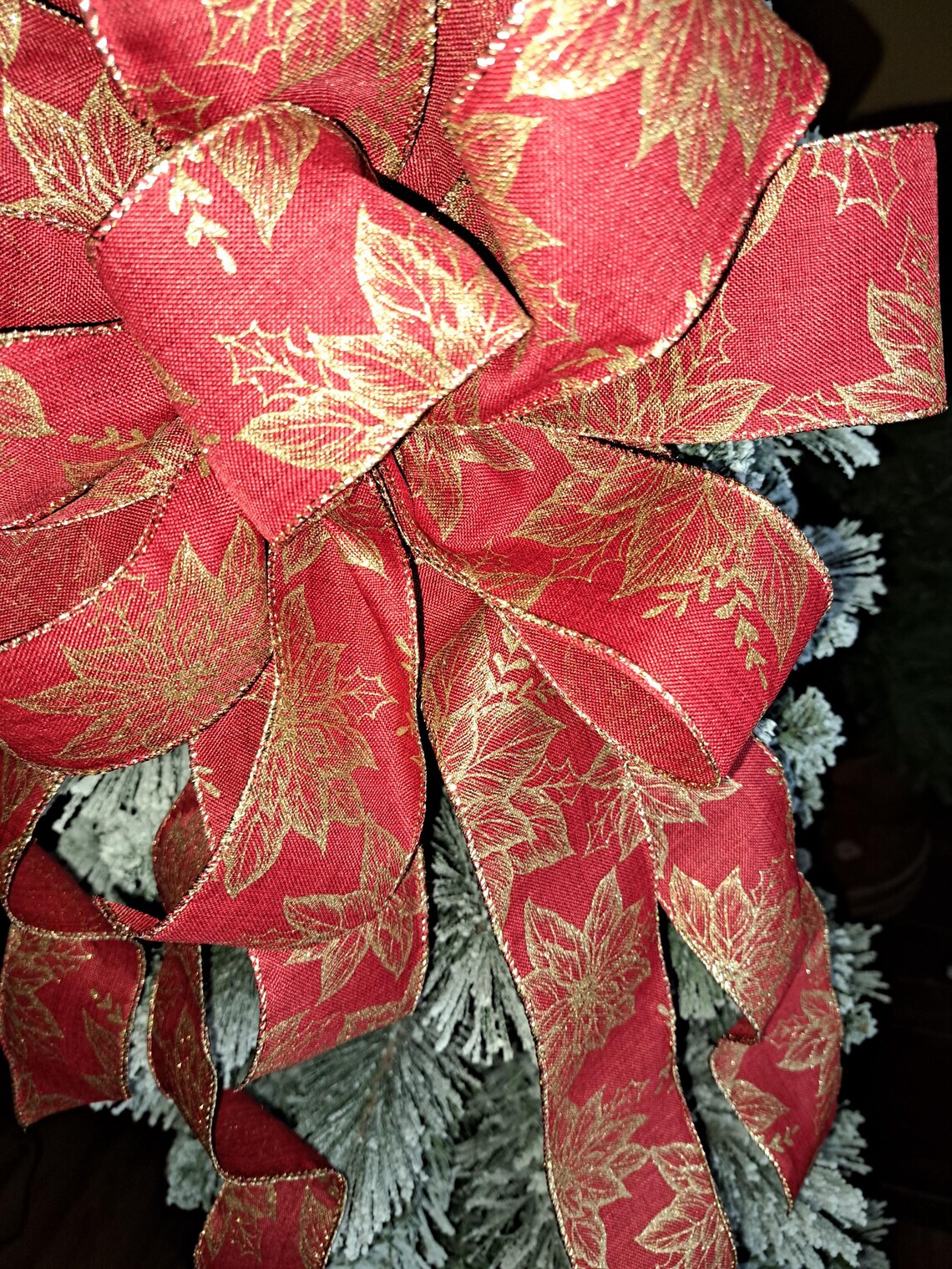 Large Red and Gold Tree Topper. Christmas Wreath Bow Sparkly Glitter ...