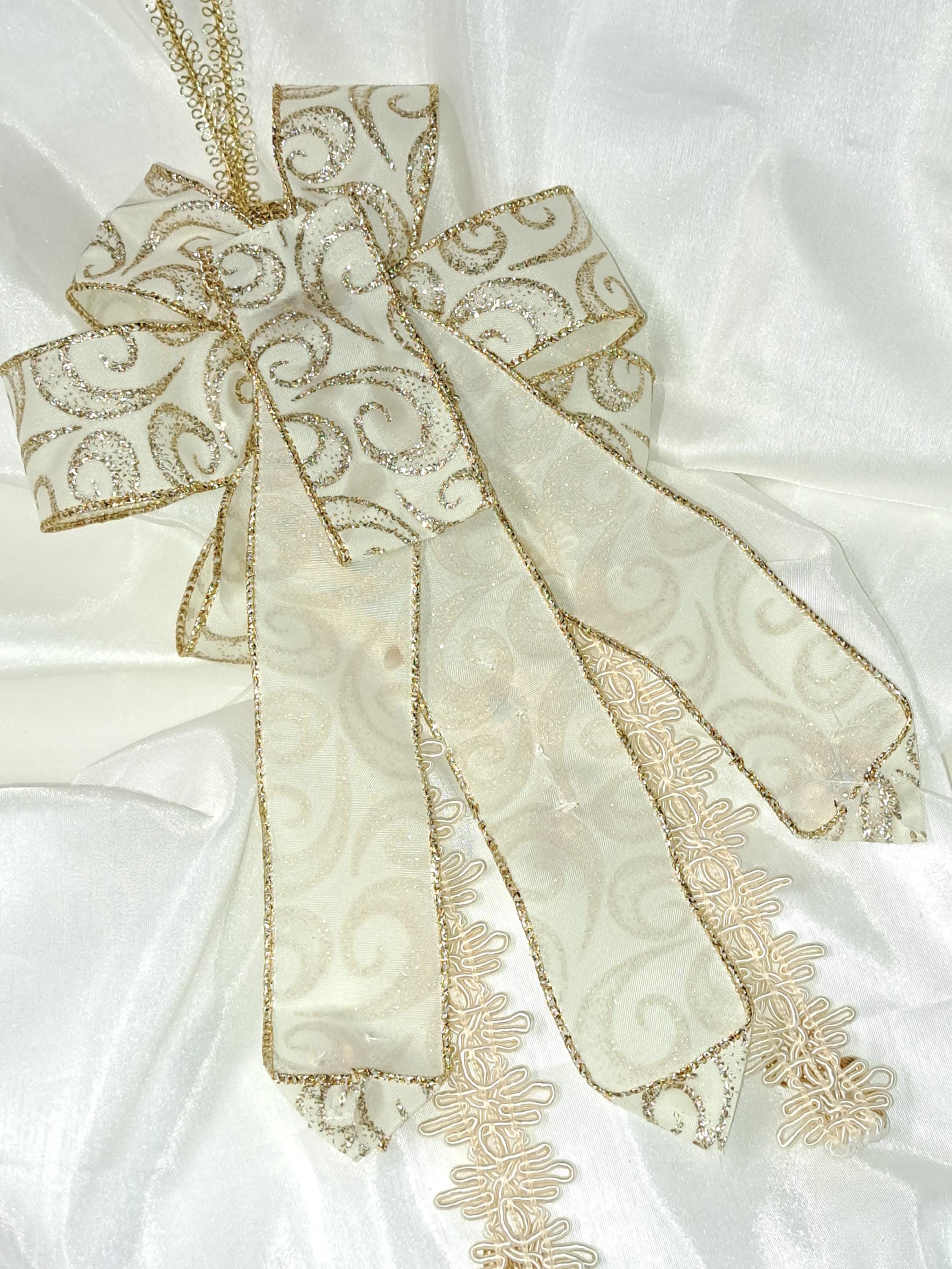 Unique Ivory and Gold Embellished Christmas Bow With Rhinestone Accents ...