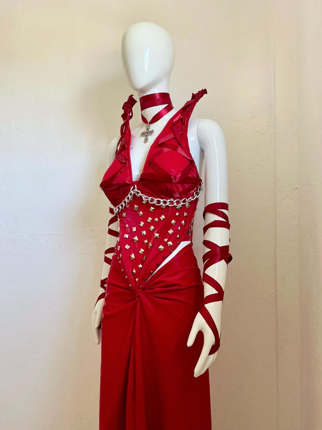 Red Spiked Studded Corset Outfit, Edgy Goth Concert Set - Etsy