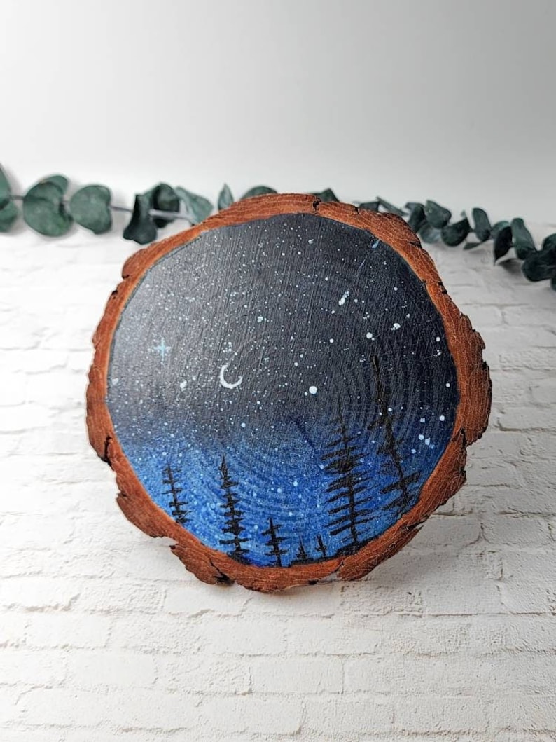 Galaxy Forest Night Sky Wood Slice Painting, Wanderlust, Fall Decor ...