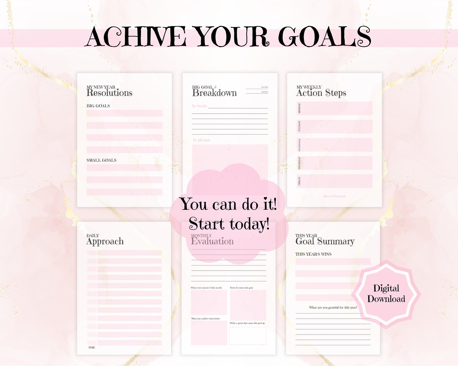 Printable New Year Resolution Goal Setting Templates Bundle Pack ...