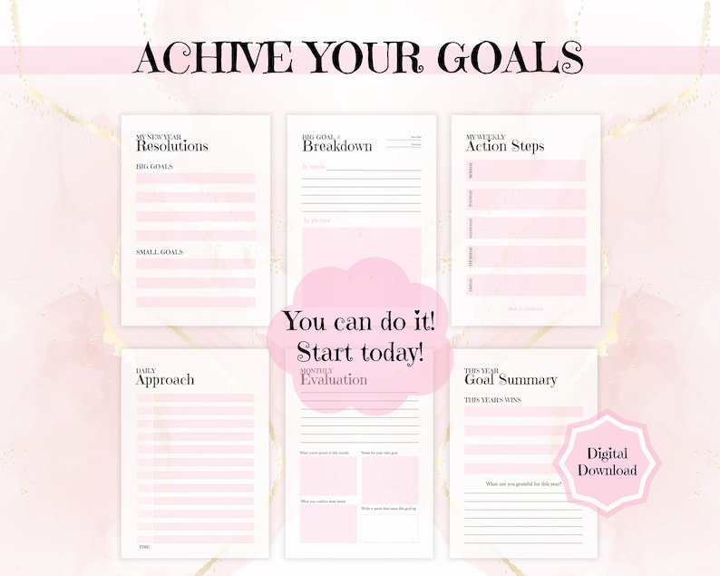 Printable New Year Resolution Goal Setting Templates Bundle Pack ...
