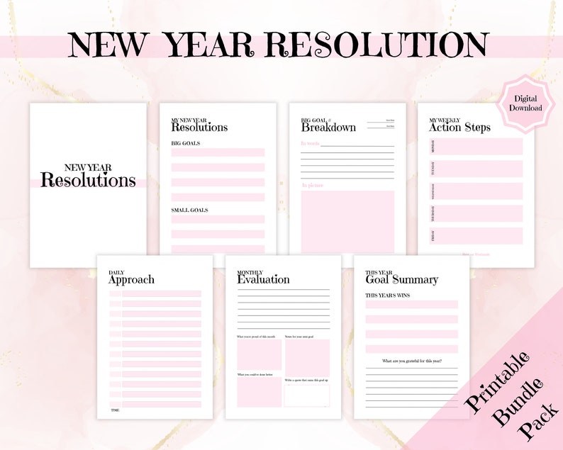 Printable New Year Resolution Goal Setting Templates Bundle Pack ...