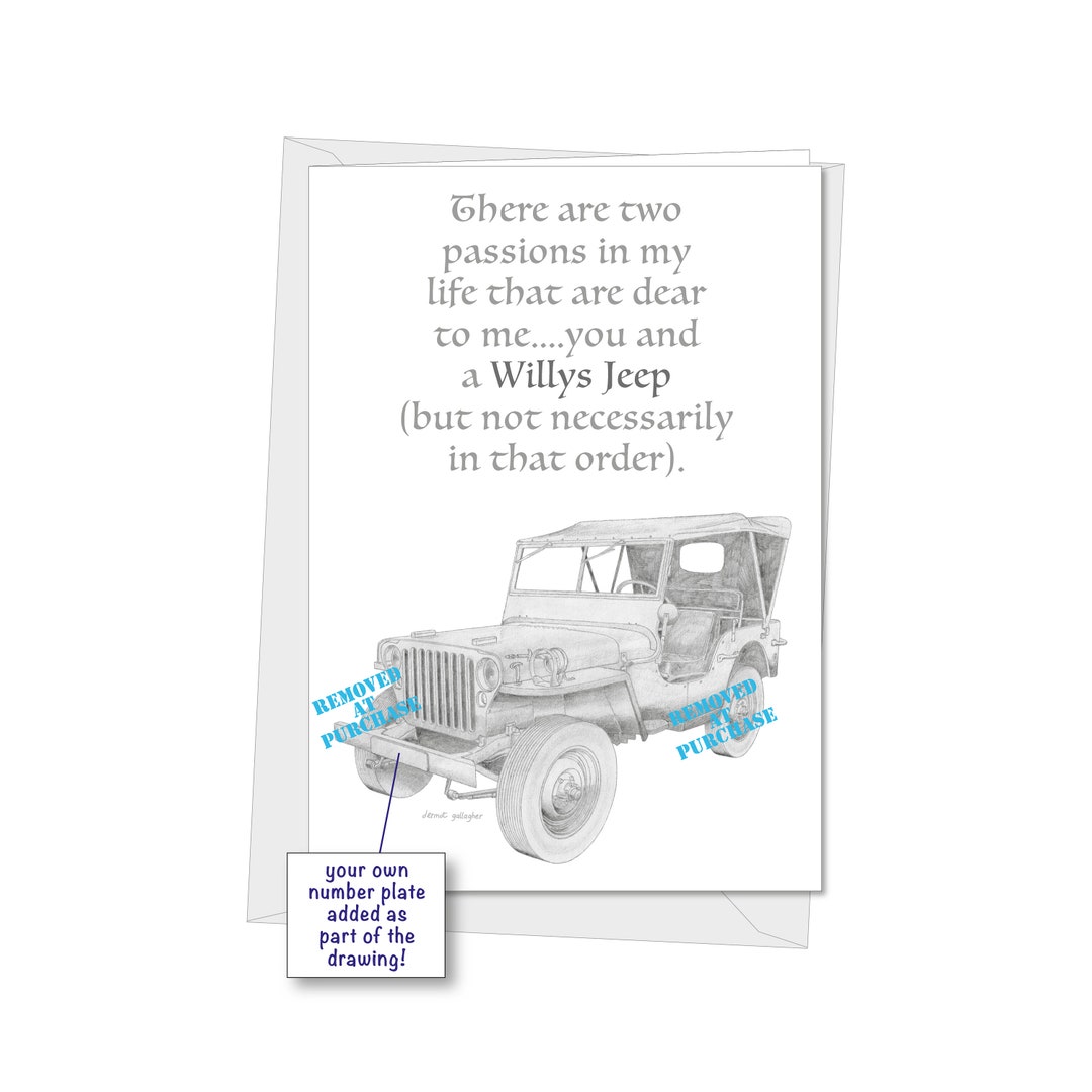 Willys Mb/ford GPW Jeep Greeting Card, Personalised, Hand-drawn Choice ...
