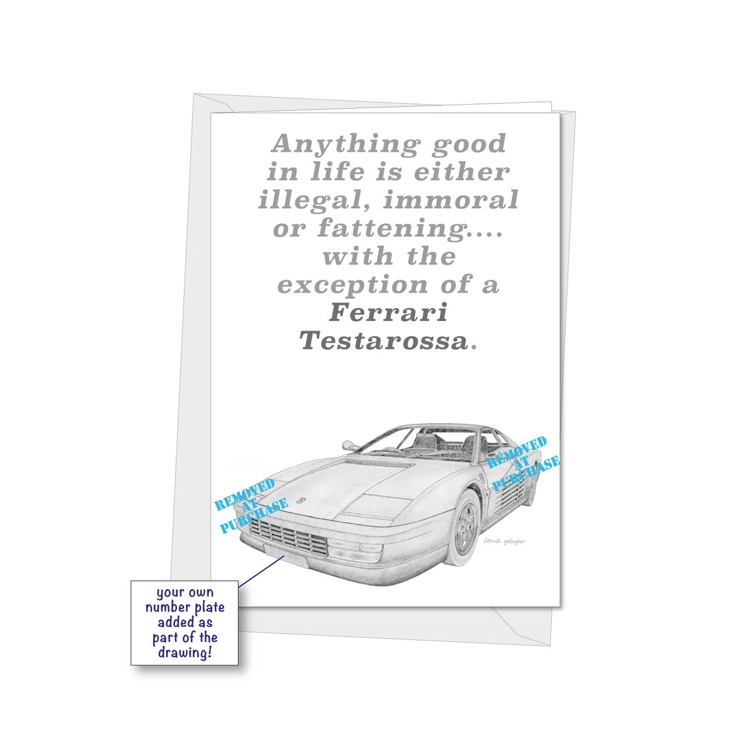 Ferrari Testarossa Greeting Card, Personalised, Hand-drawn Choice 1. - Etsy