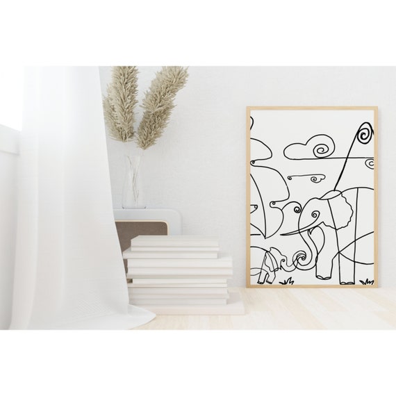 Elephants Line Art digital Line Drawing Custom - Etsy