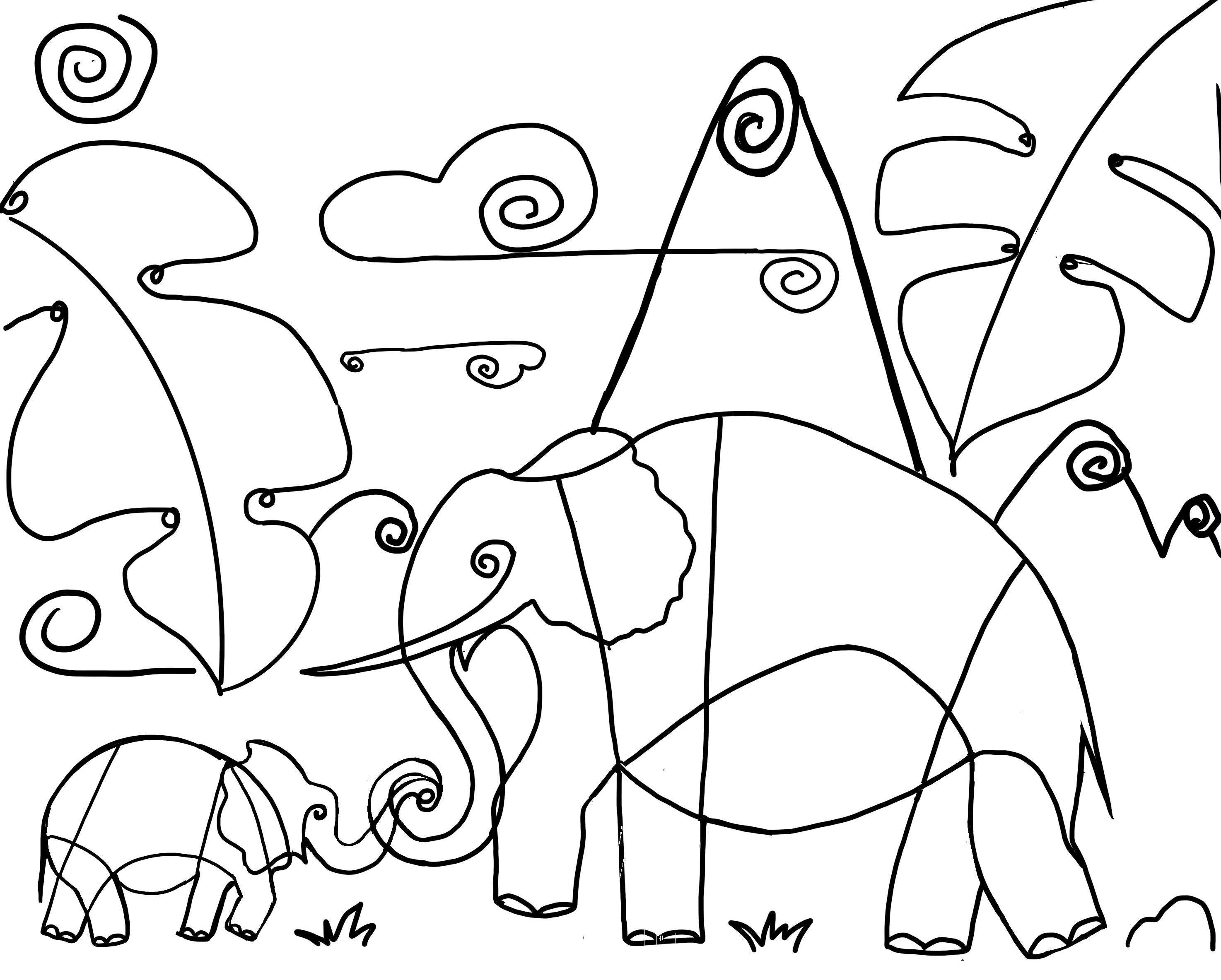 Elephants Line Art digital Line Drawing Custom - Etsy