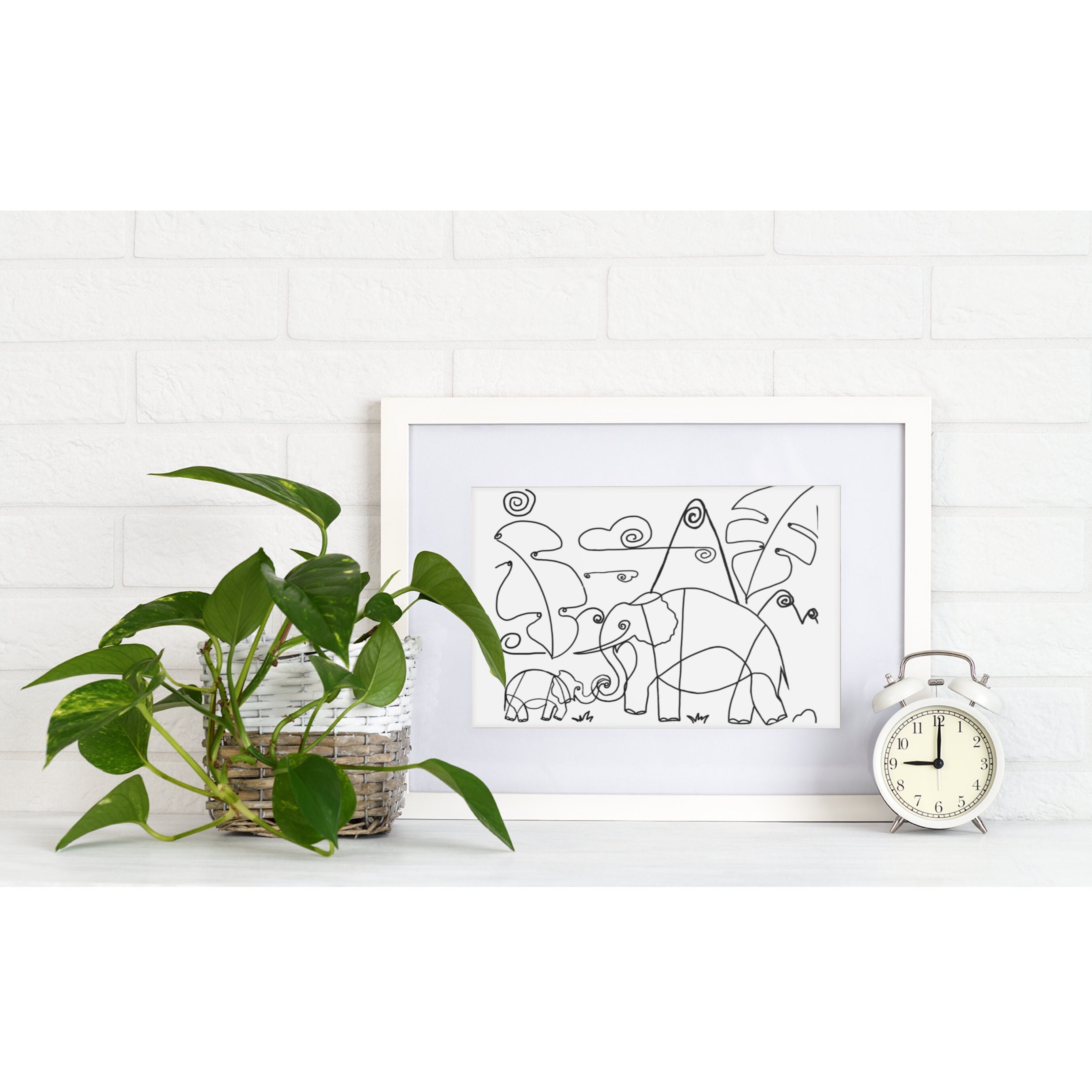 Elephants Line Art ,digital Line Drawing , Custom Illustration ...