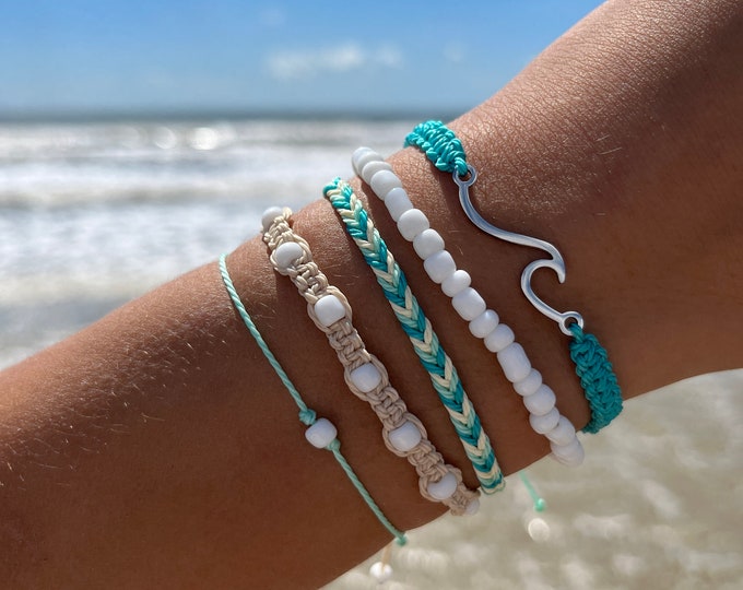Set of Waterproof Ocean Wave Bracelets Gift Beach Anklets Non Tarnish Surfer 5 Piece Bracelet ...
