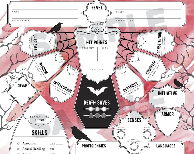 Gothic Vampire | Printable Dnd Character Sheet PDF for Dungeons and ...