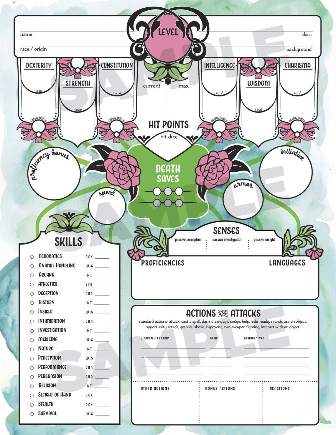 Fey Flowers Character Sheet (D&D 5e) - Etsy