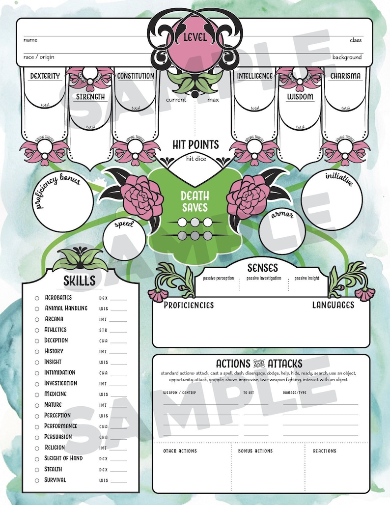 Fey Flowers Character Sheet (D&D 5e) - Etsy
