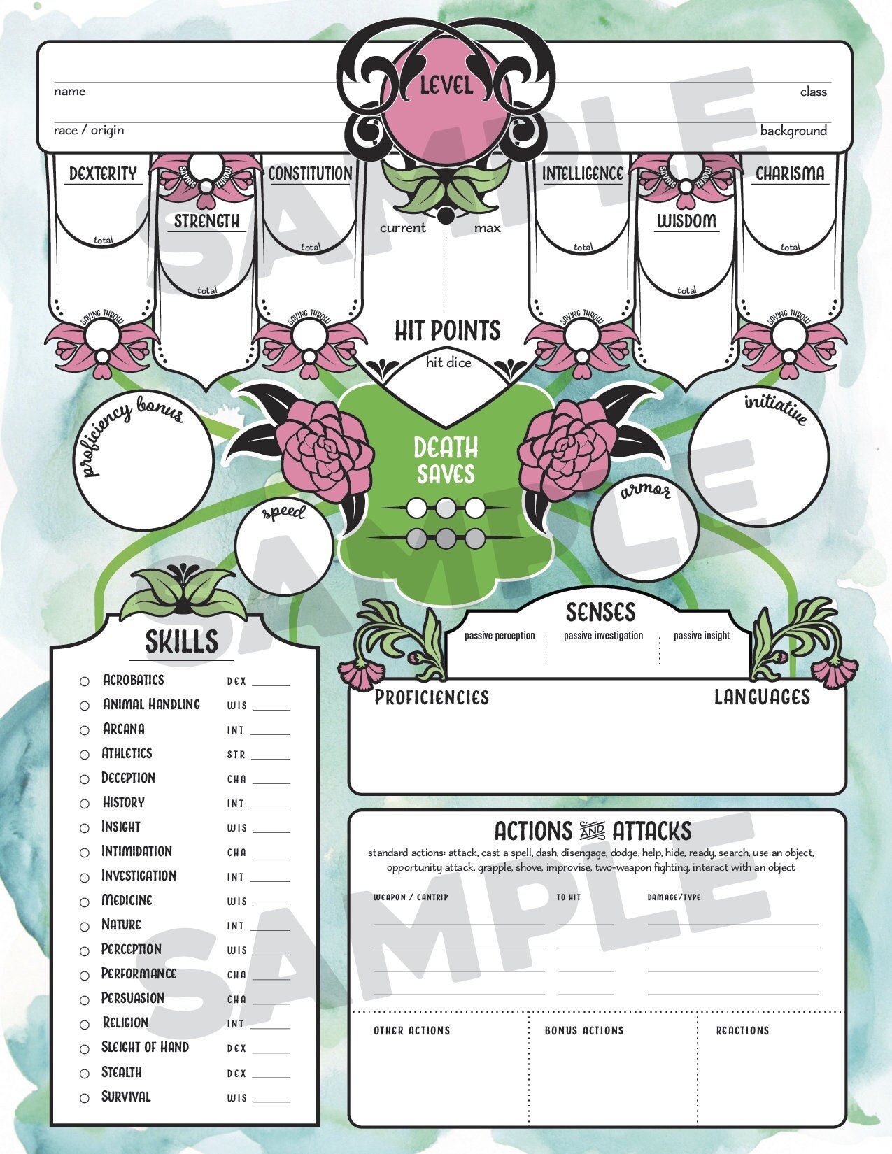 Fey Flowers Character Sheet (D&D 5e) - Etsy