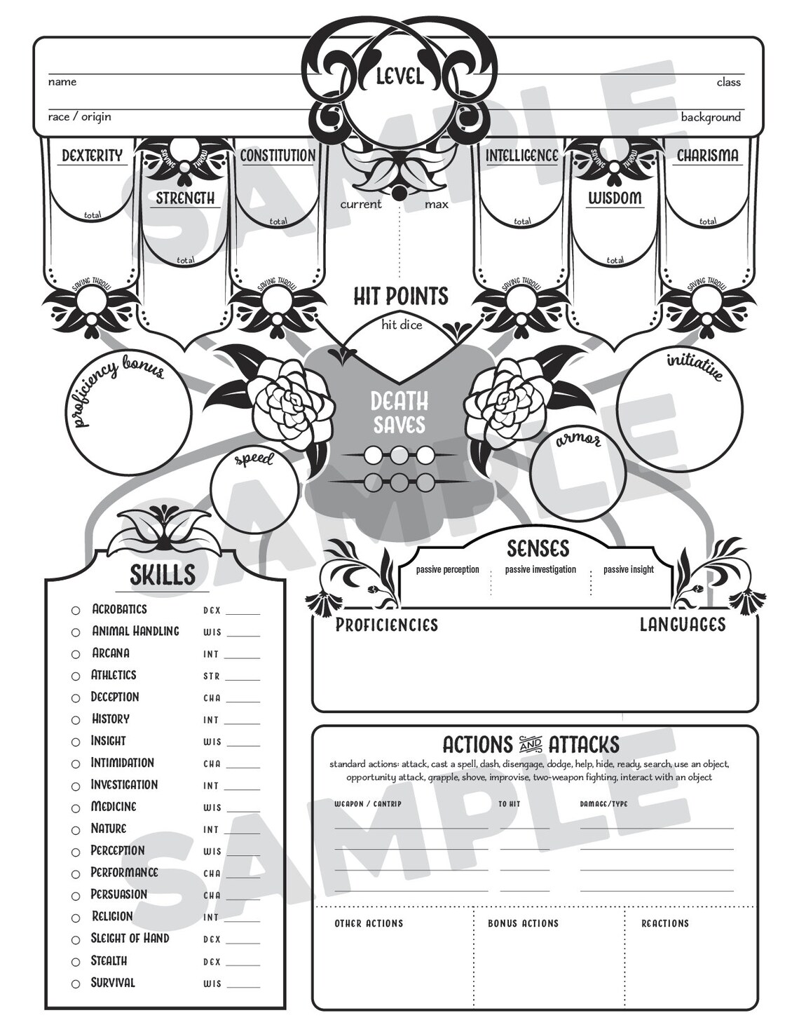Fey Flowers Character Sheet (D&D 5e) - Etsy