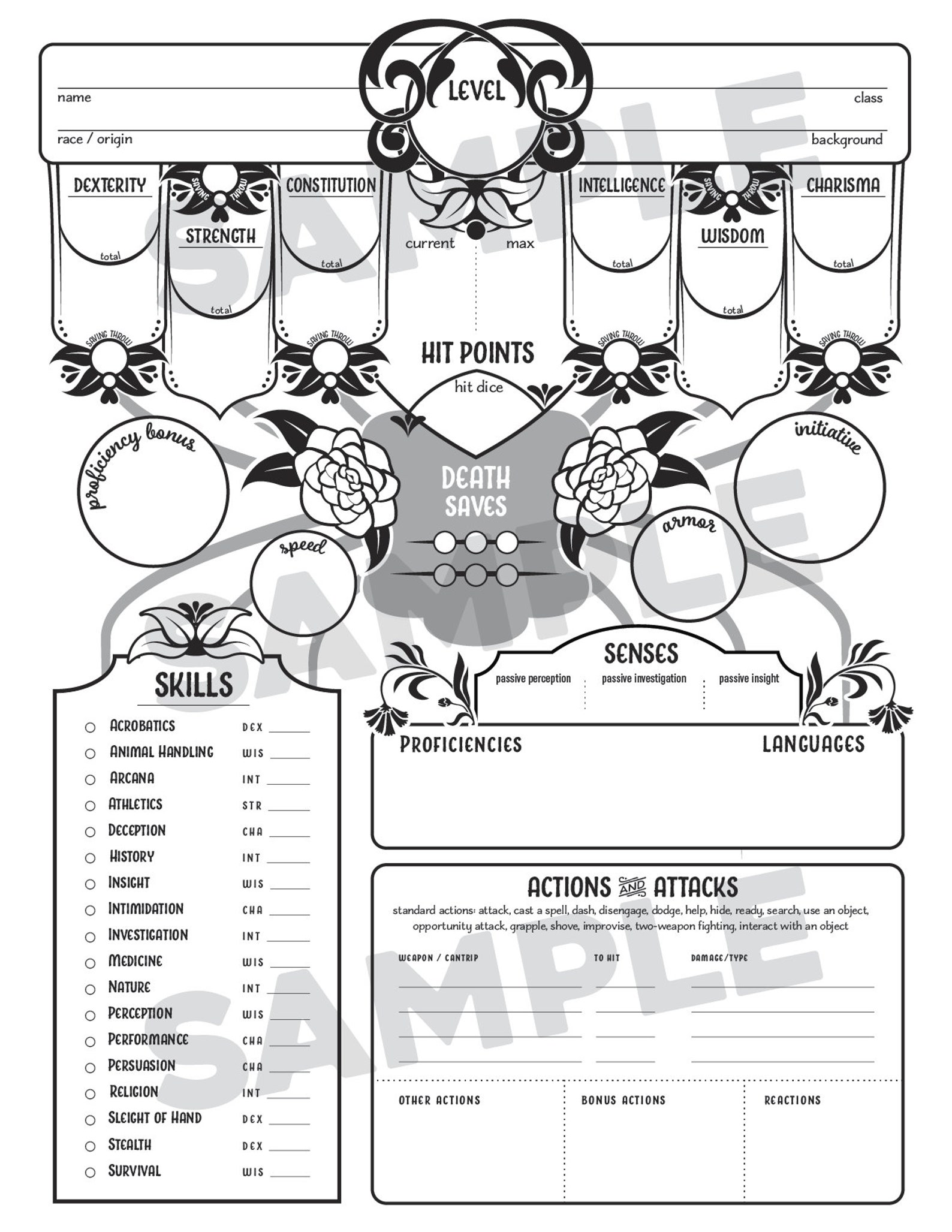 Fey Flowers Character Sheet (D&D 5e) - Etsy