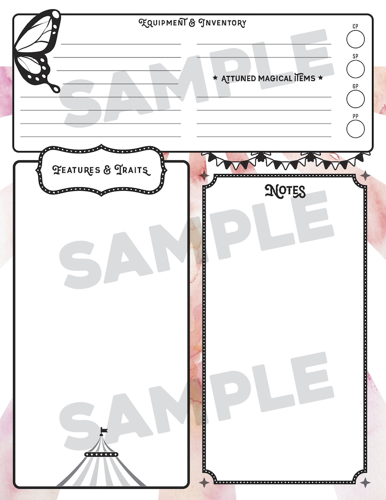 Fey Carnival Character Sheet (D&D 5e) - Etsy