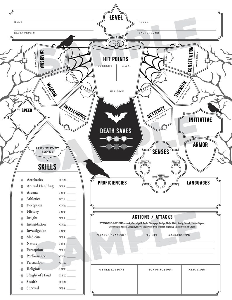Gothic Vampire Character Sheet (D&D 5e) - Etsy