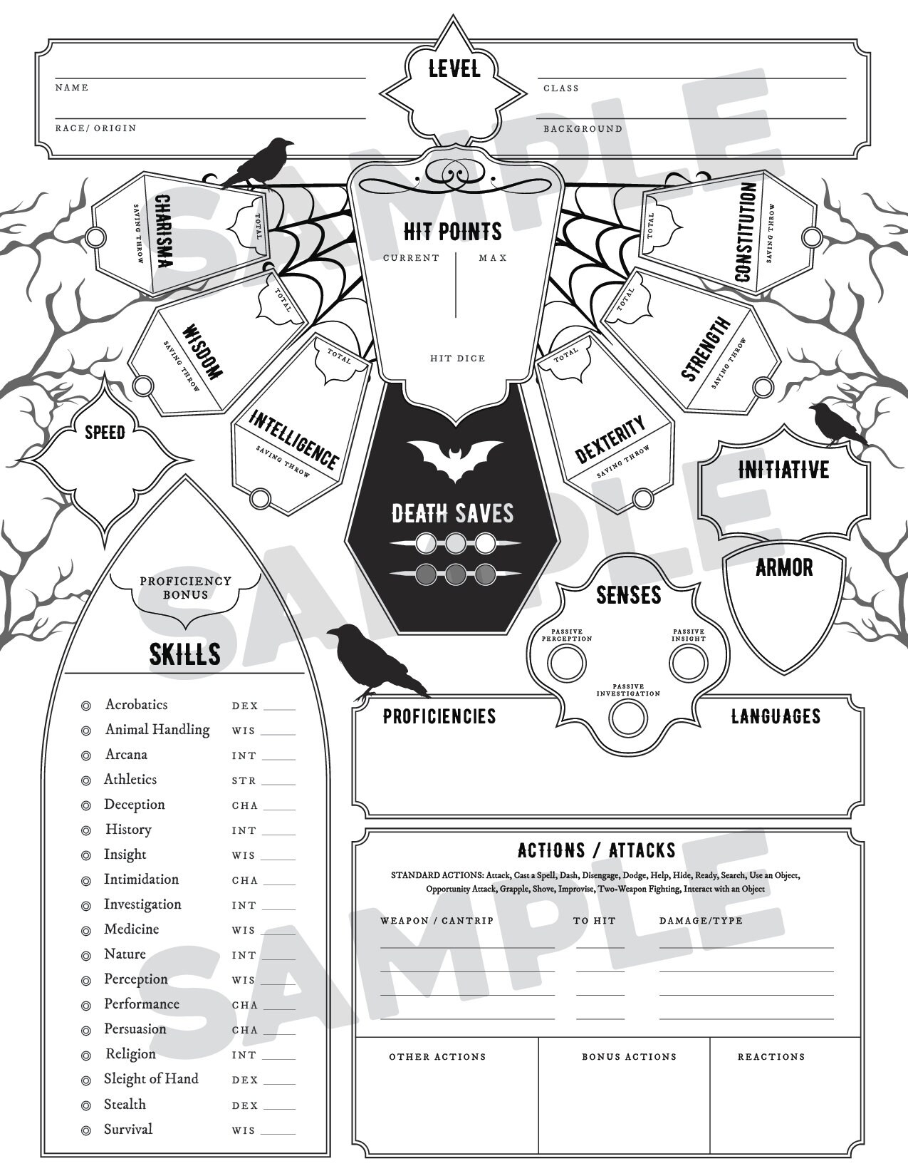 Gothic Vampire Character Sheet (D&D 5e) - Etsy