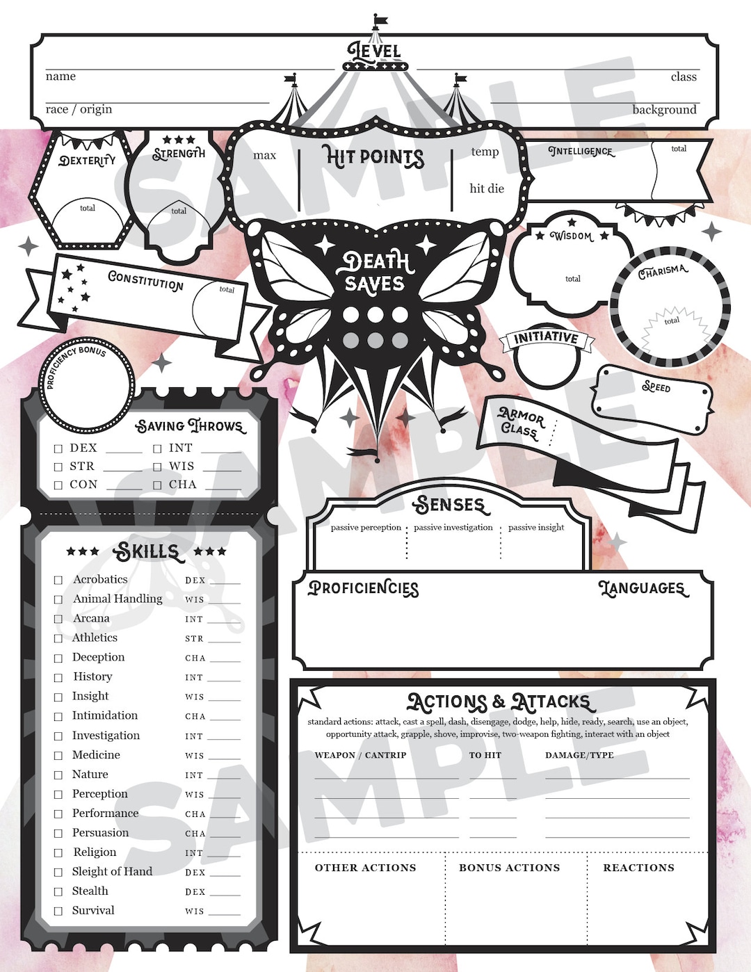 Fey Carnival Character Sheet (D&D 5e) - Etsy