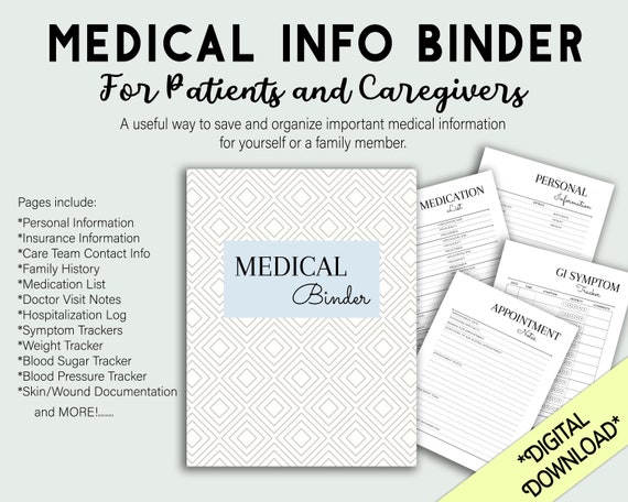 Printable Medical Binder Organizer Health Info Digital - Etsy