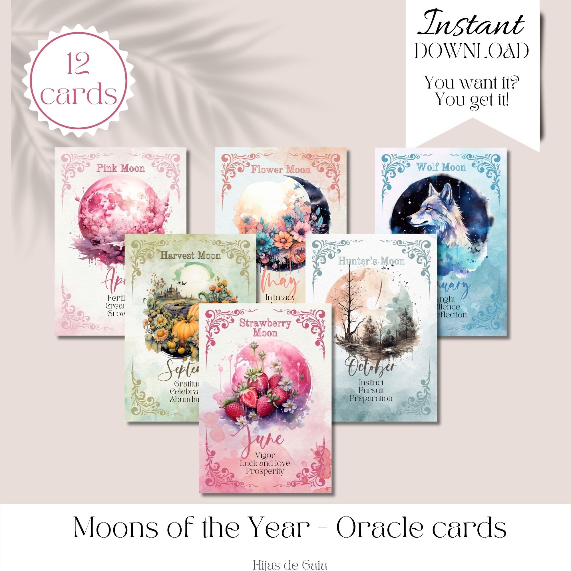 Lunar Phases Oracle Cards 'moons of the Year' - Etsy