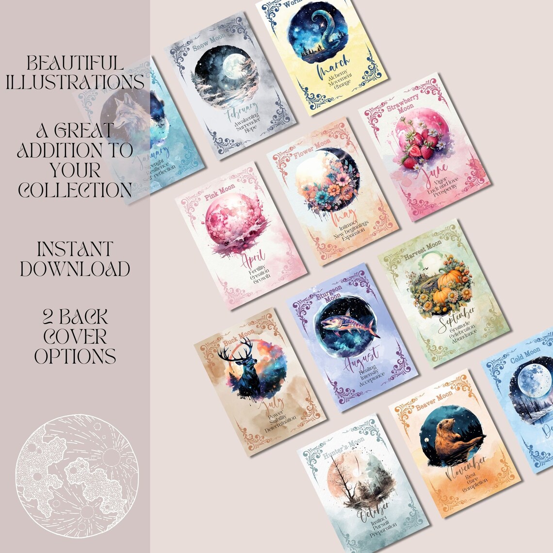 Lunar Phases Oracle Cards 'moons of the Year' - Etsy