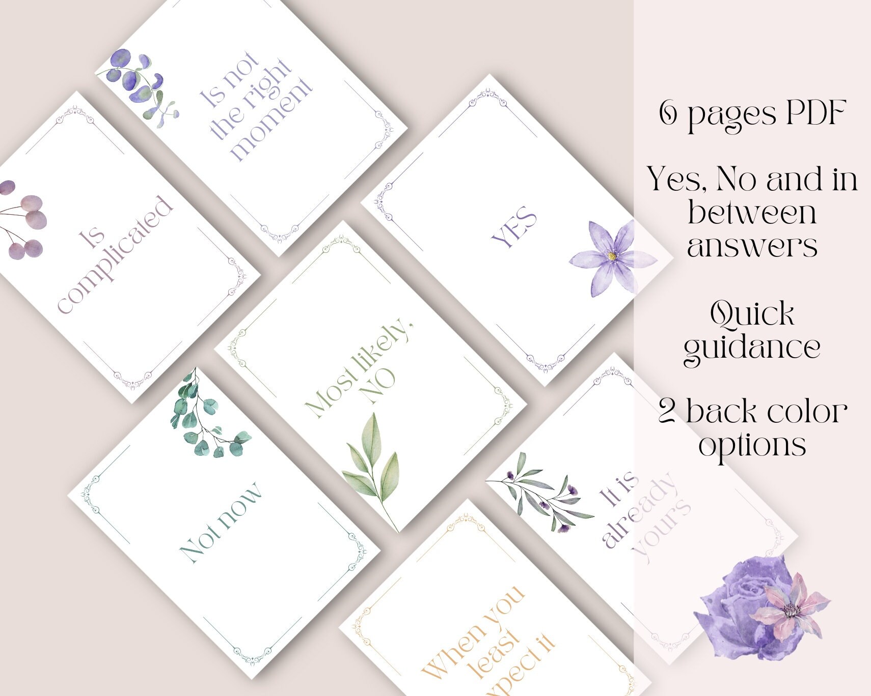 Yes or No Oracle Cards Watercolor Floral Designs DIY Printable Deck ...