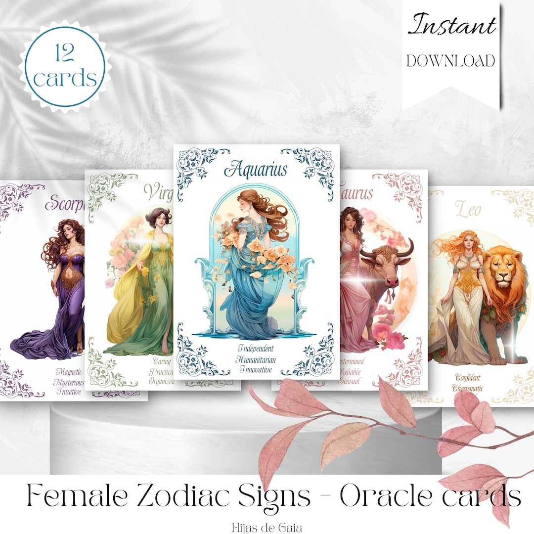 Printable Oracle Cards: Female Zodiac Signs Deck. DIY Tarot. Instant ...