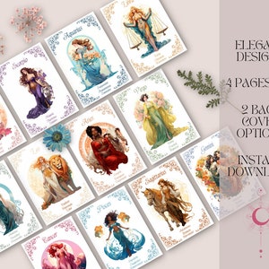 Printable Oracle Cards: Female Zodiac Signs Deck. DIY Tarot. Instant ...