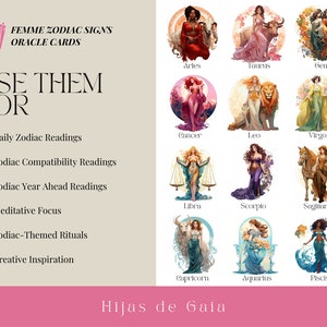 Printable Oracle Cards: Female Zodiac Signs Deck. DIY Tarot. Instant ...