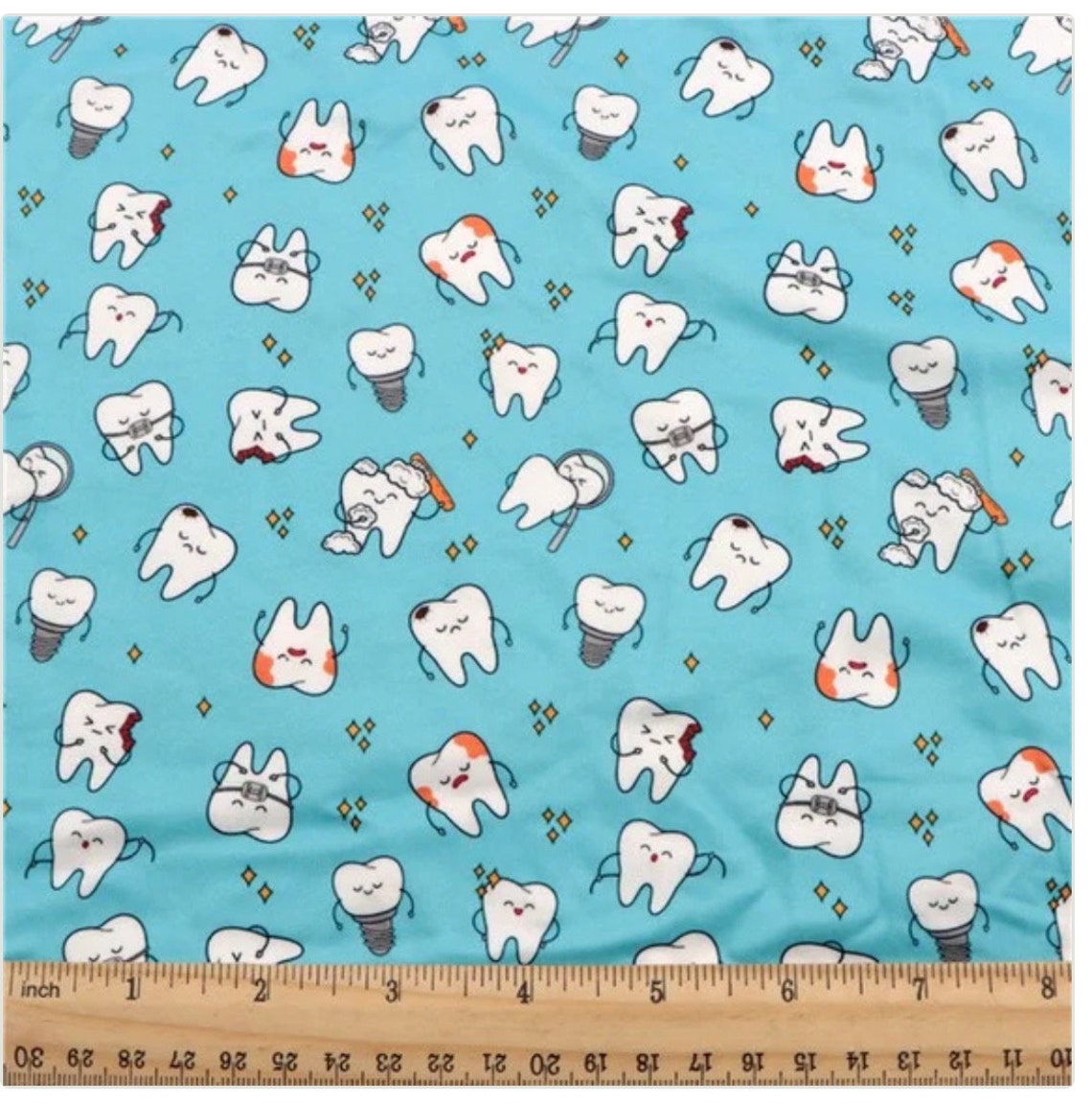 Teeth Fabric, Dentist Fabric Half A Yard 100% Cotton Fabric, Quilting ...