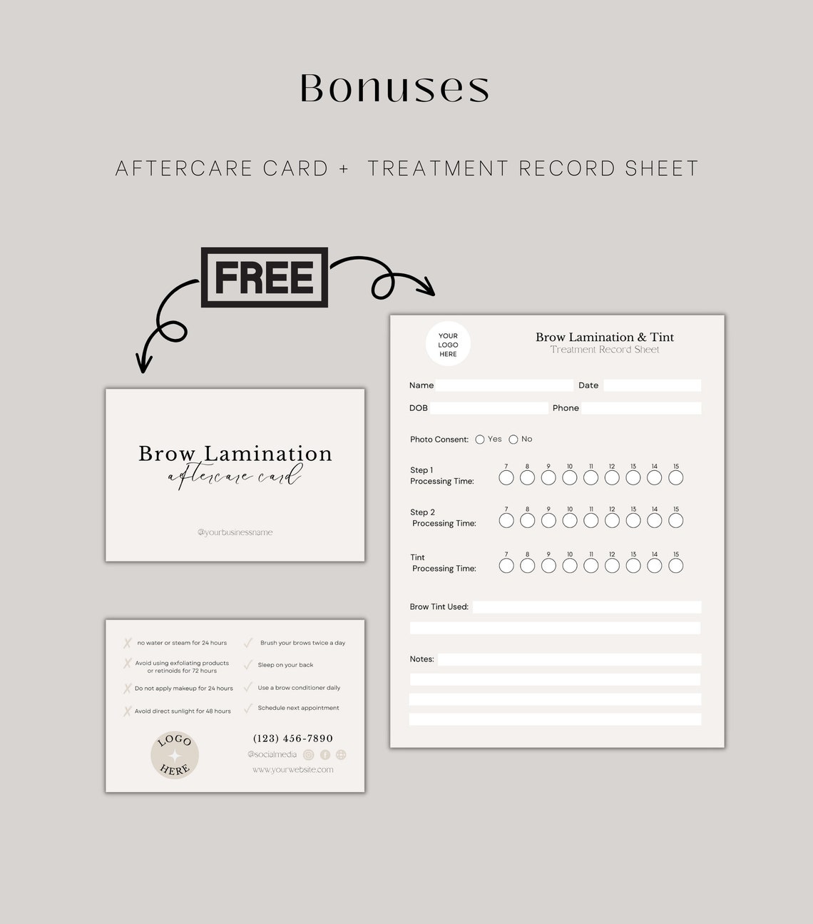 Brow Lamination + Tint Forms, Editable Templates, Neutral Esthetician ...