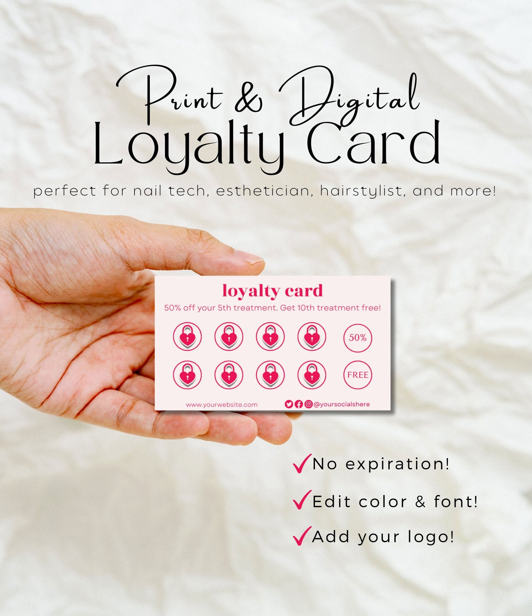Beauty Loyalty Cards, Nail Business Rewards Card, Lash Loyalty Card ...