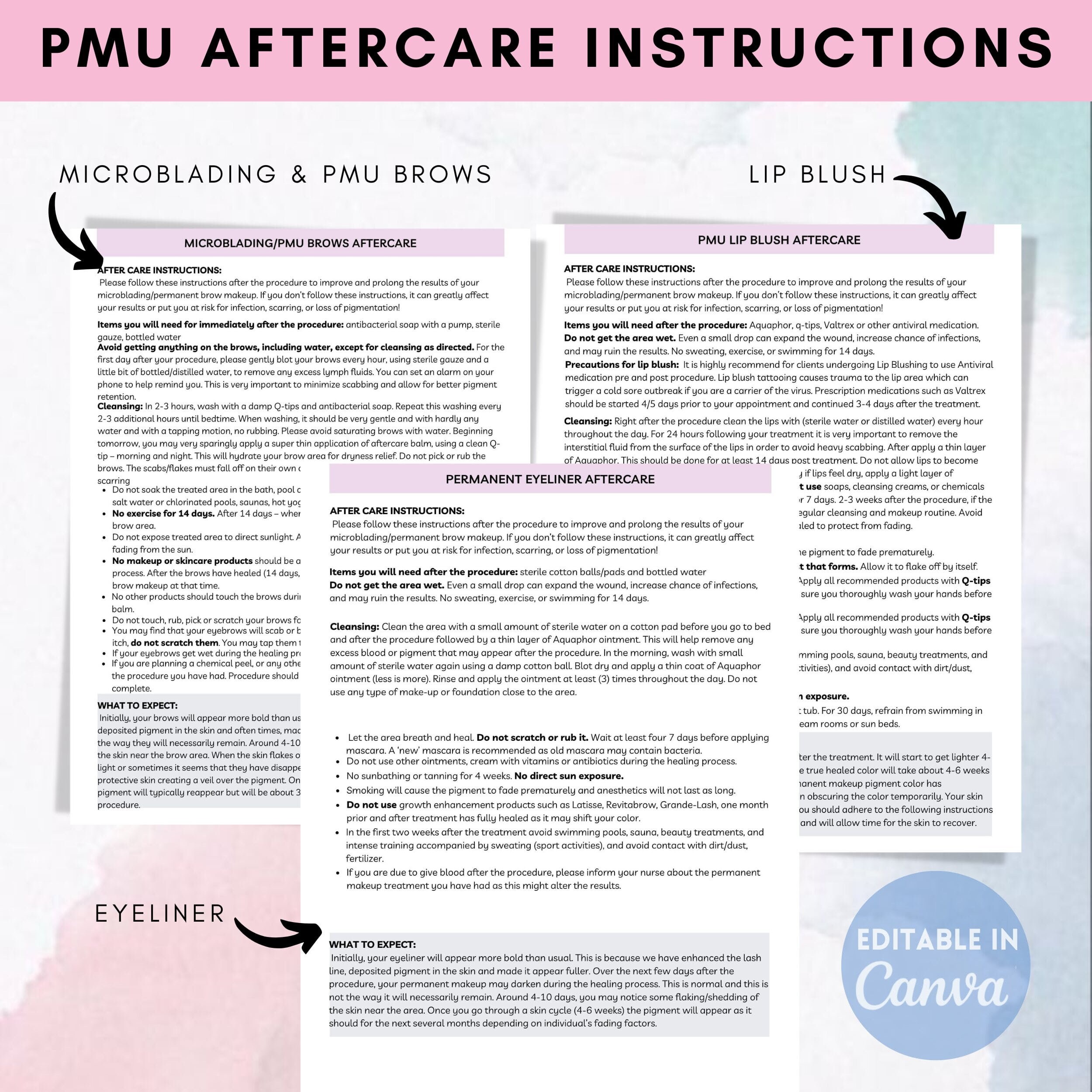 PMU Forms- Editable Permanent Makeup Consents, Microblading Forms, Lip ...