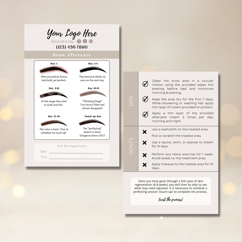 PMU Brow Healing Stages Template, Editable PMU Brow Aftercare Template ...