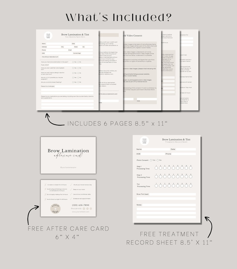 Brow Lamination + Tint Forms, Editable Templates, Neutral Esthetician ...