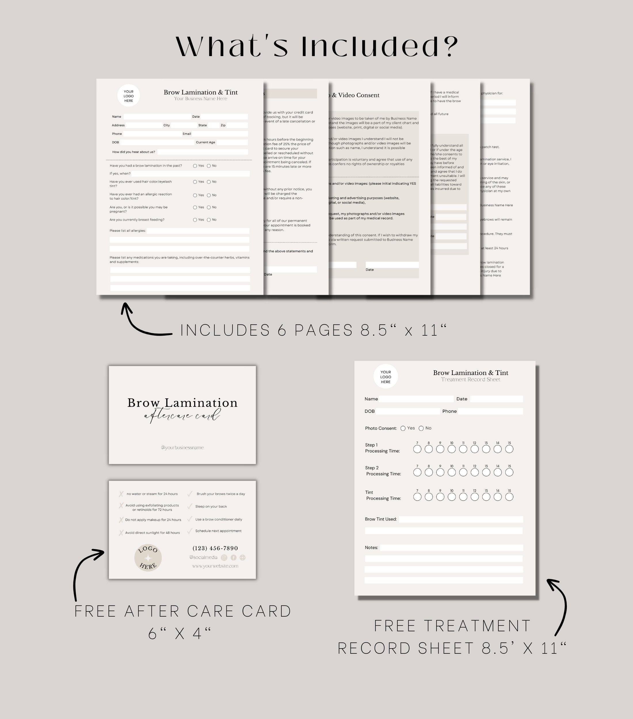 Brow Lamination + Tint Forms, Editable Templates, Neutral Esthetician ...