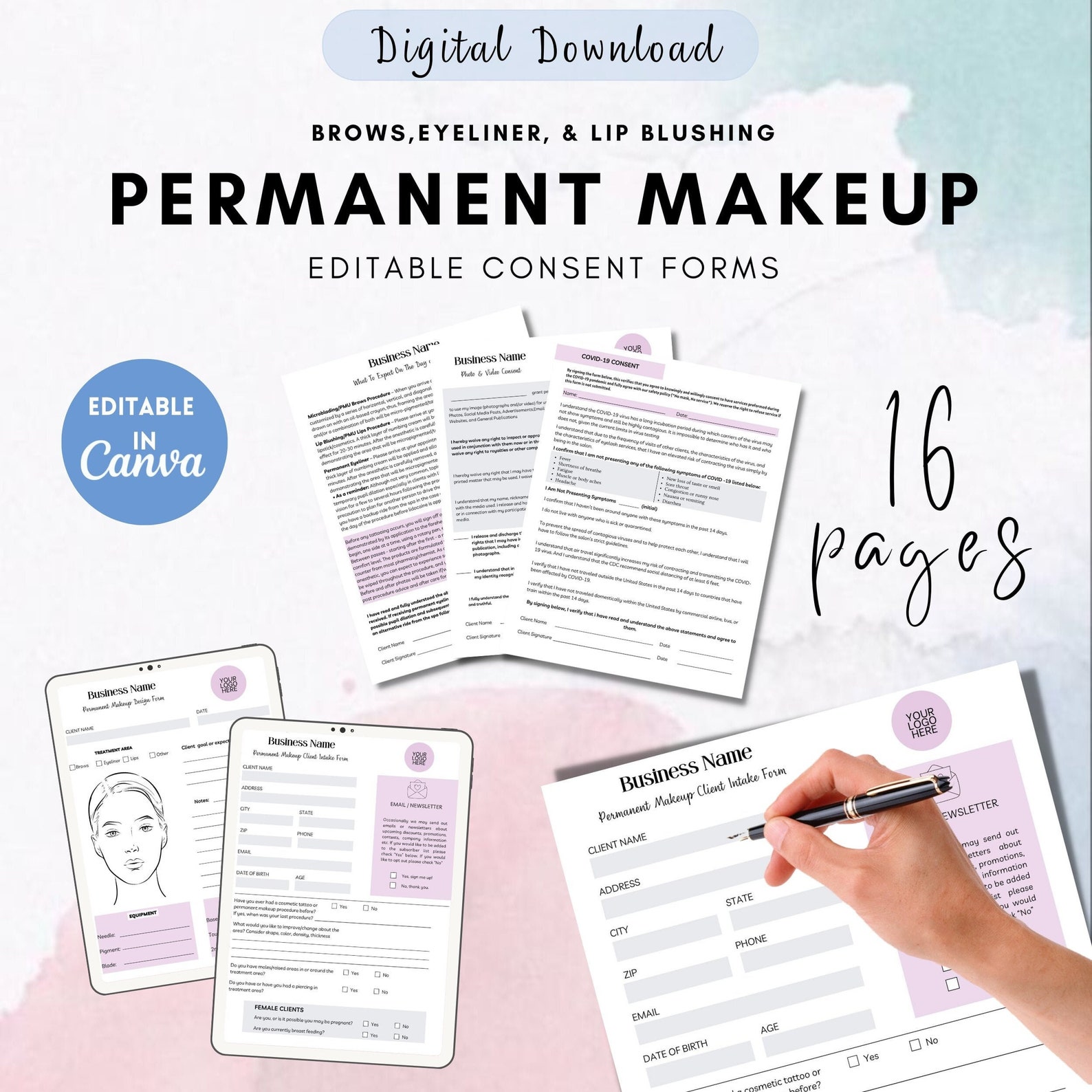 PMU Forms- Editable Permanent Makeup Consents, Microblading Forms, Lip ...