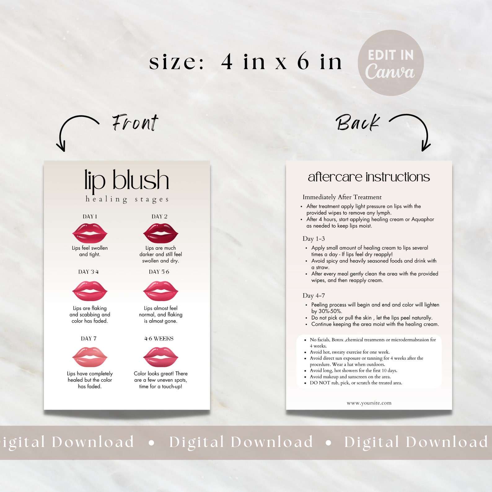 Lip Blush Aftercare Template, Lip Blush Stages of Healing, Editable ...
