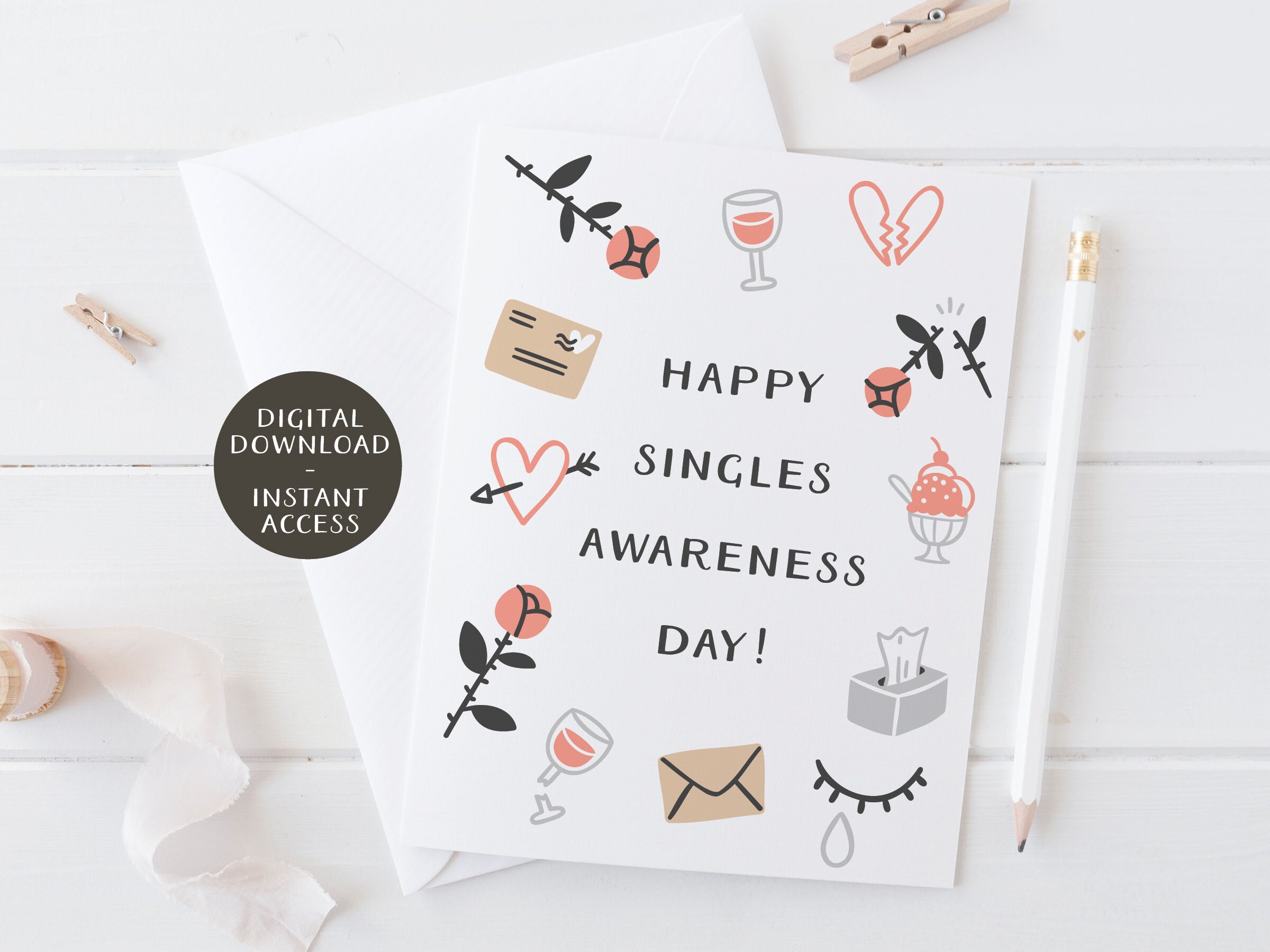 DIY Printable Greeting Card A2 and A7 Size Happy Singles - Etsy