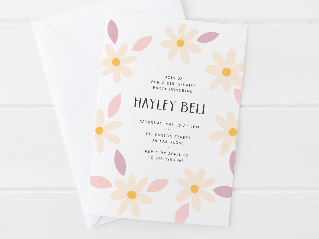 DIY Canva Printable Invitation A7 5 X 7 Birth-daisy Daisy Invitation ...