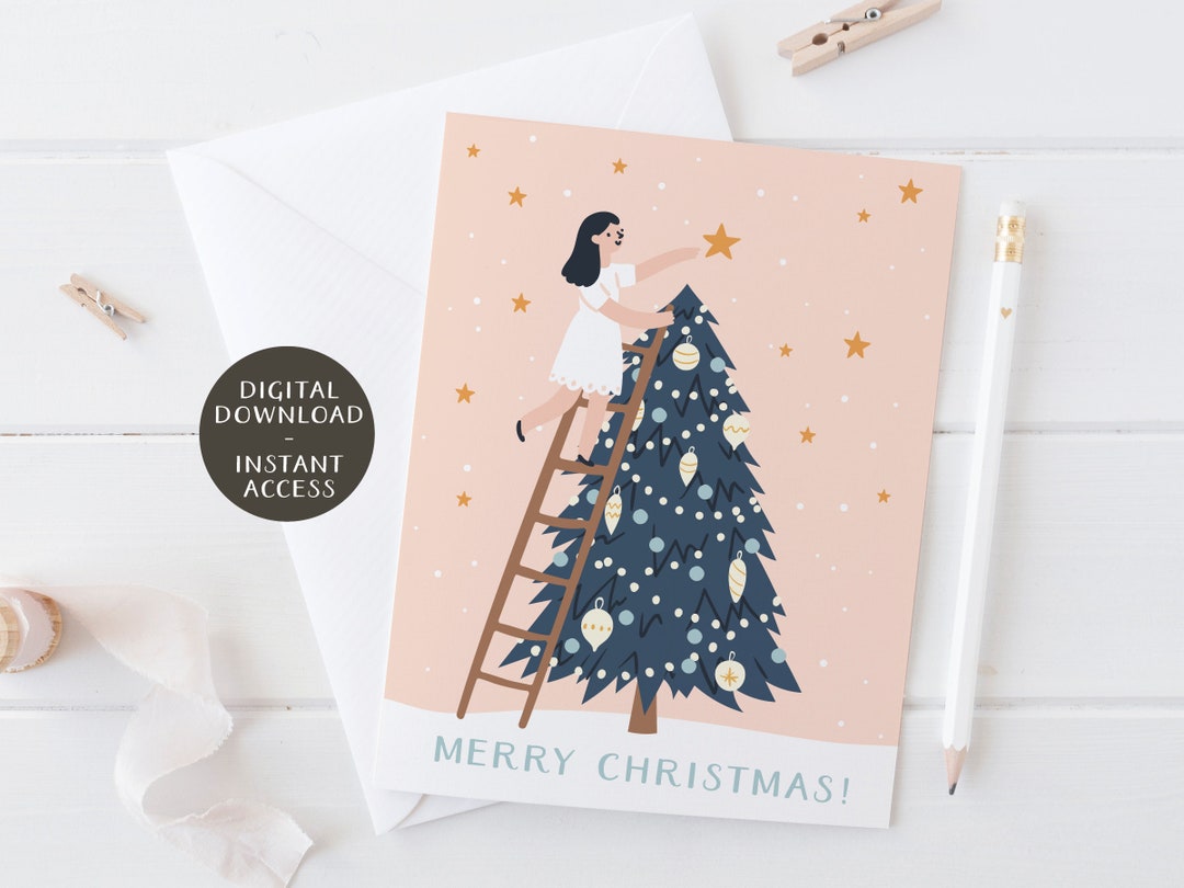 DIY Printable Greeting Card A2 and A7 Size Girl Putting - Etsy