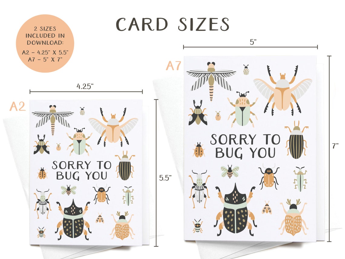 DIY Printable Greeting Card – A2 and A7 Size – Sorry to Bug You Beetles ...