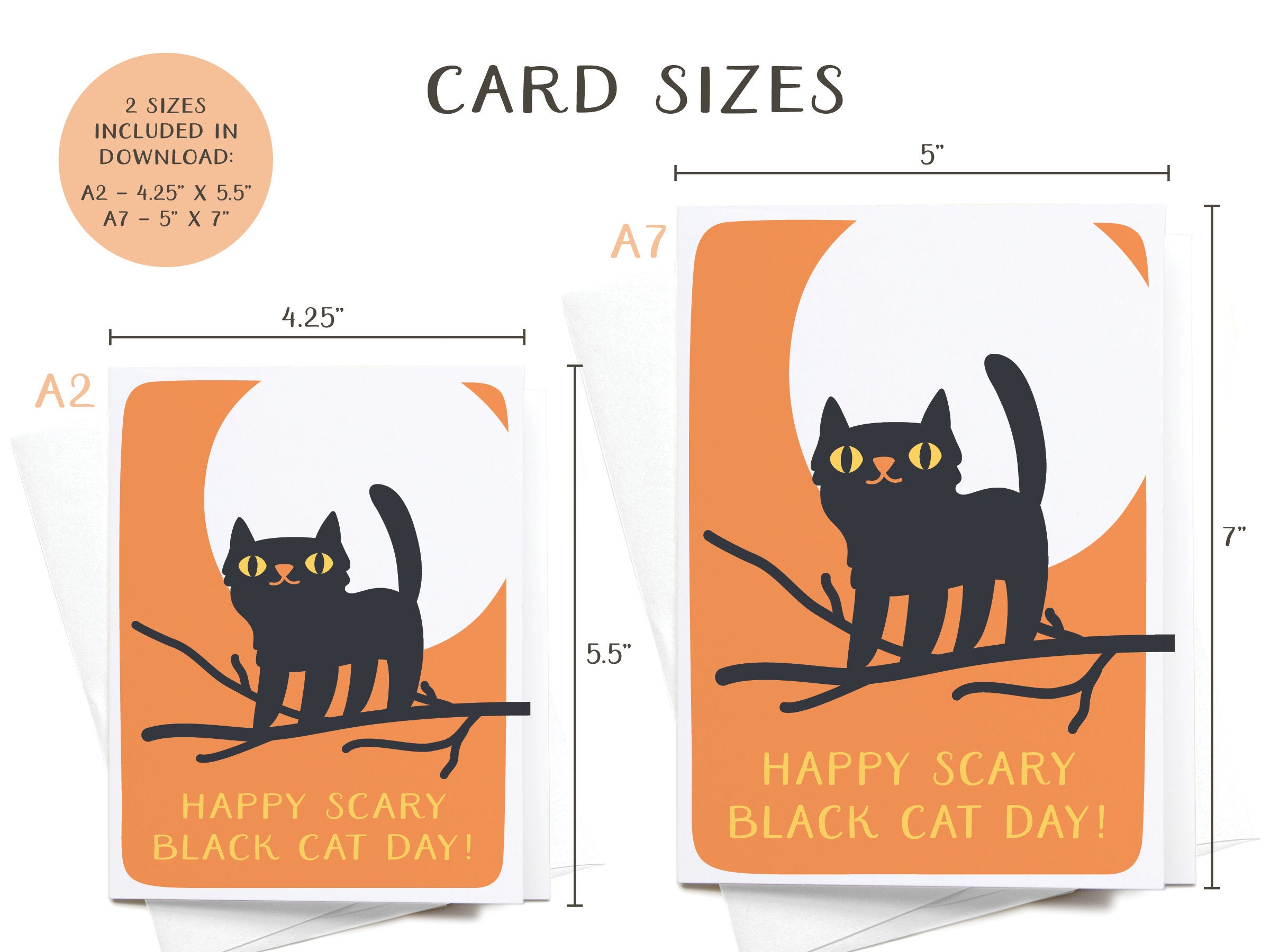DIY Printable Greeting Card A2 and A7 Size Happy Scary Black Cat Day ...