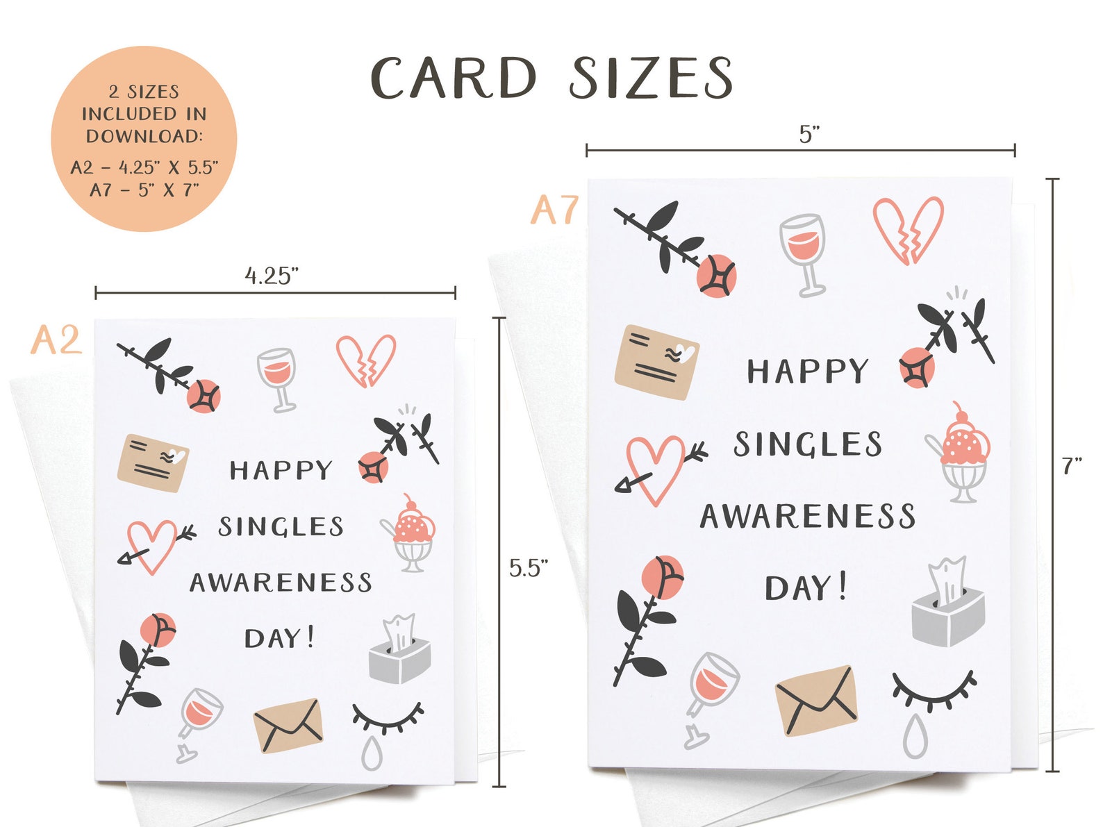 DIY Printable Greeting Card – A2 and A7 Size – Happy Singles Awareness ...
