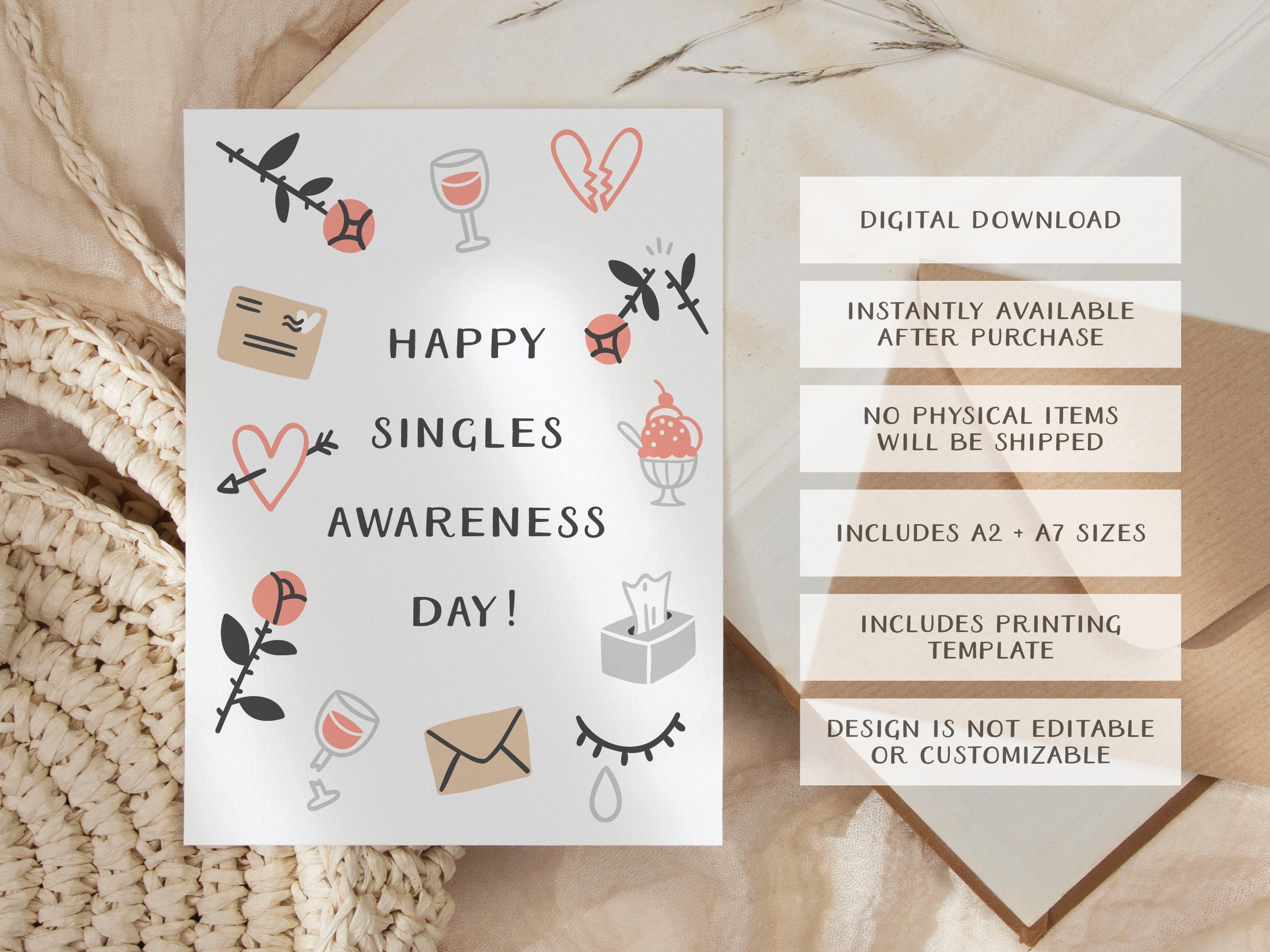 DIY Printable Greeting Card A2 and A7 Size Happy Singles - Etsy
