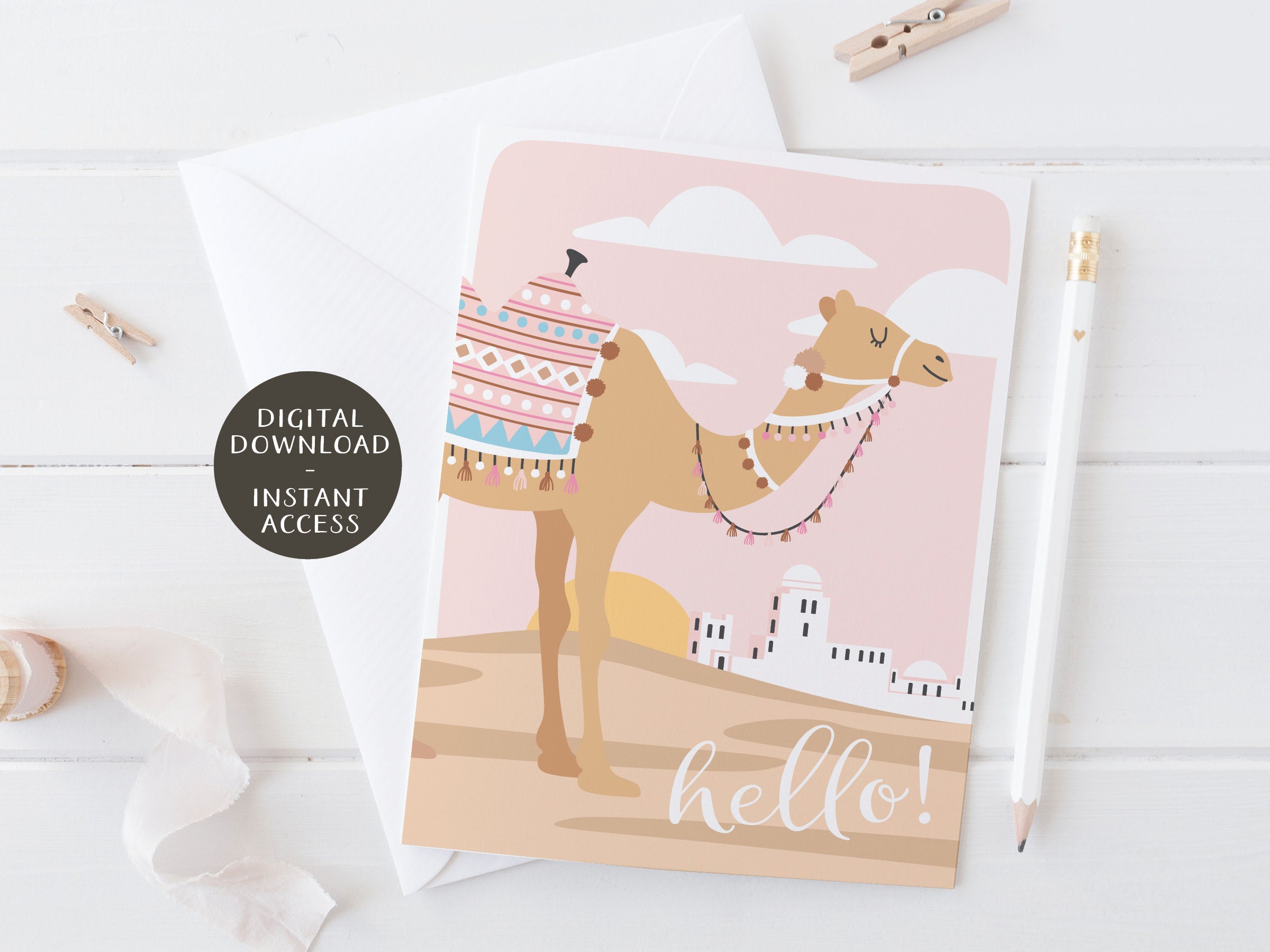 DIY Printable Greeting Card A2 and A7 Size Hello Camel Greeting Card ...