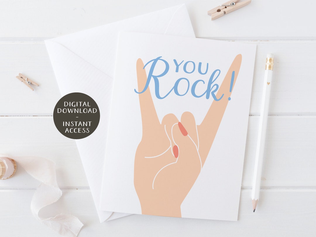 DIY Printable Greeting Card – A2 and A7 Size – You Rock! Thank You ...