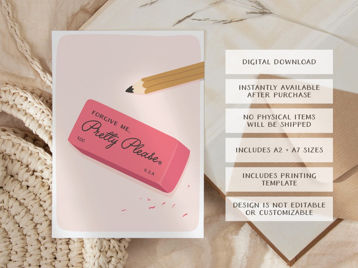DIY Printable Greeting Card A2 and A7 Size Forgive Me Pretty Please ...