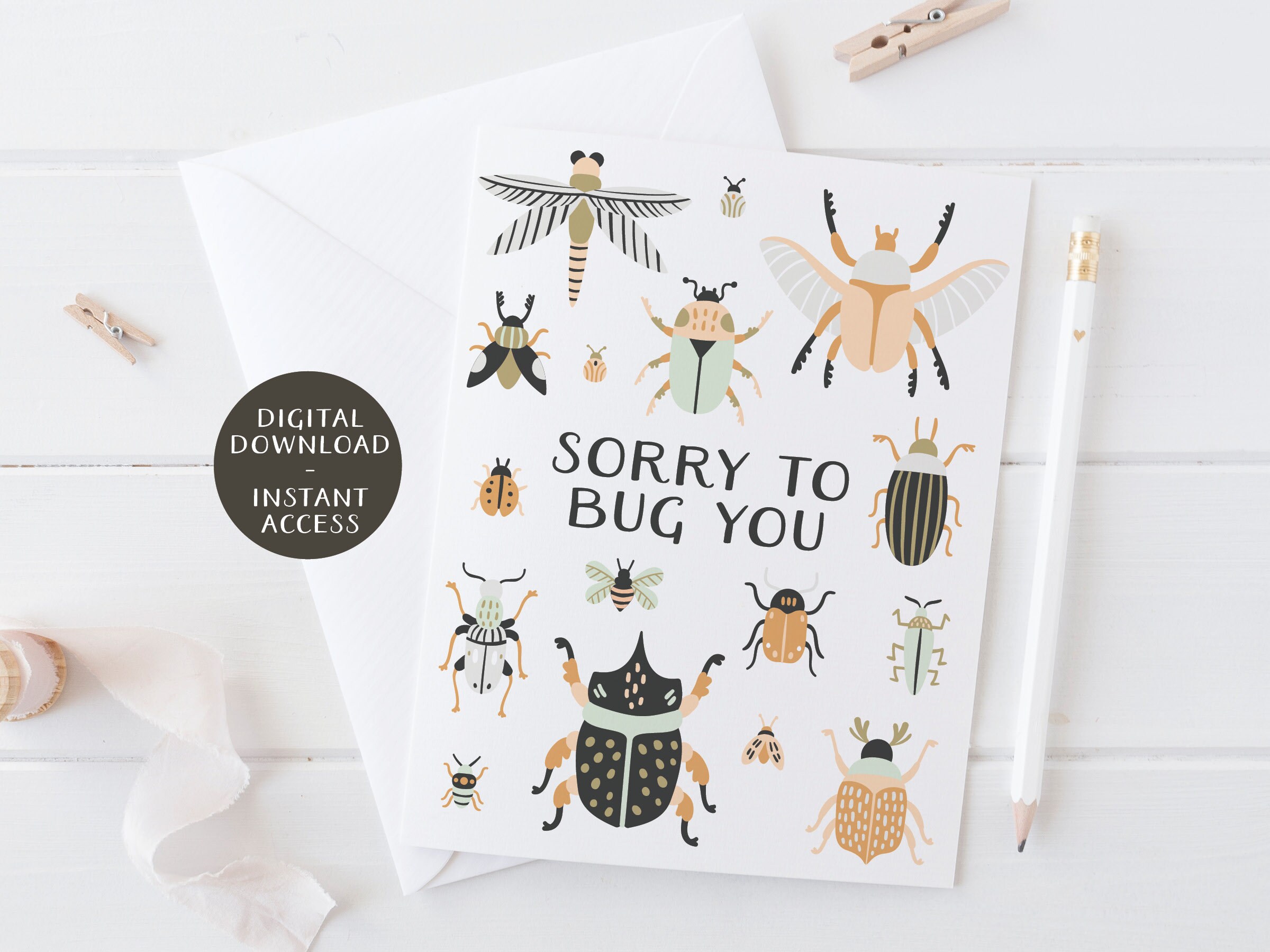 DIY Printable Greeting Card – A2 and A7 Size – Sorry to Bug You Beetles ...